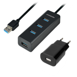 USB Hub Axagon USB-A - 4xUSB-A 3.0, 1.2 m, melns | Hestio.lv